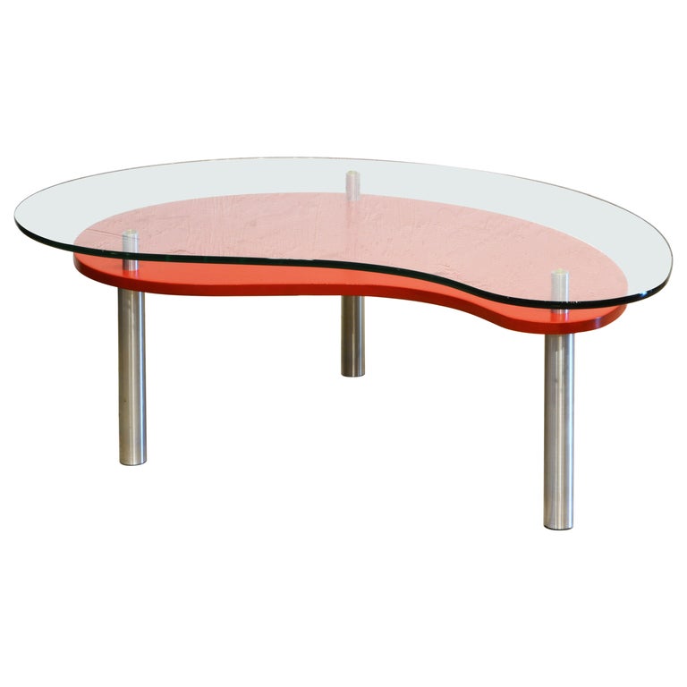 Mid-Century Modern Kidney Shape Two Tier Customized Glass Top Coffee ...