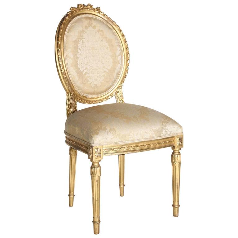 Single Small-Scale Louis XVI Style Gilt Side Chair at 1stDibs