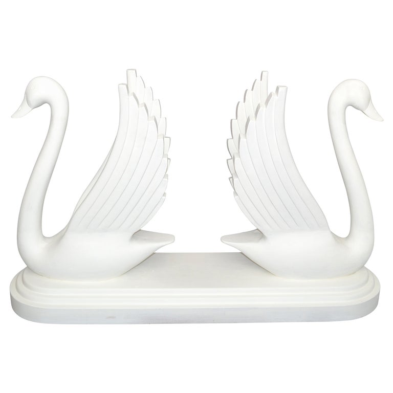 Maison Jansen Style Sculptural Mirror Image Carved Wood Swan Console ...