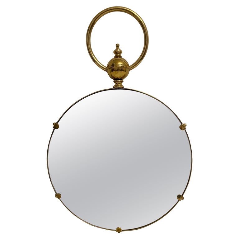 Round Brass Mirror with Loop Top Finial For Sale at 1stDibs