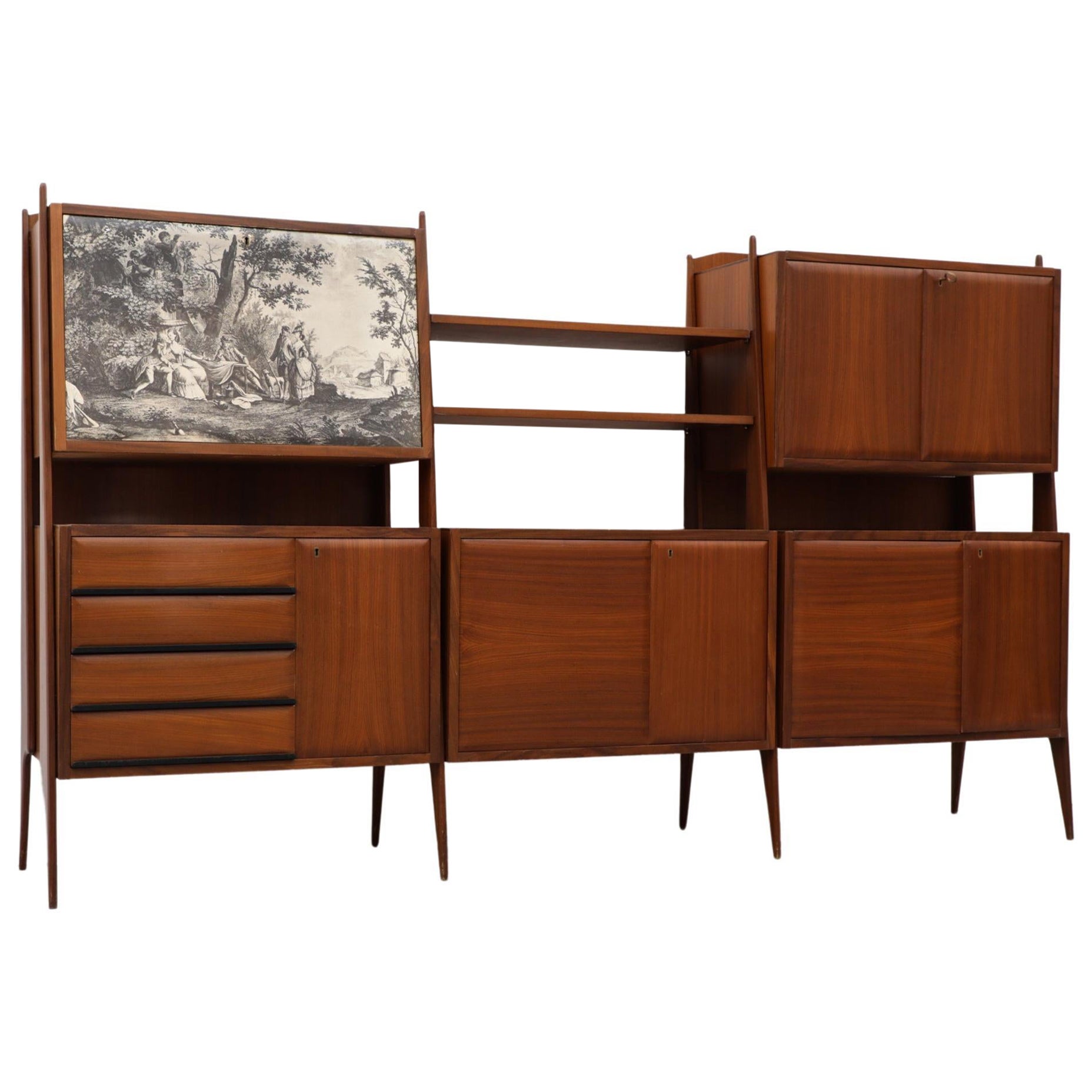 Italian Mid-Century Wall Unit in Teak, circa 1950 at 1stDibs