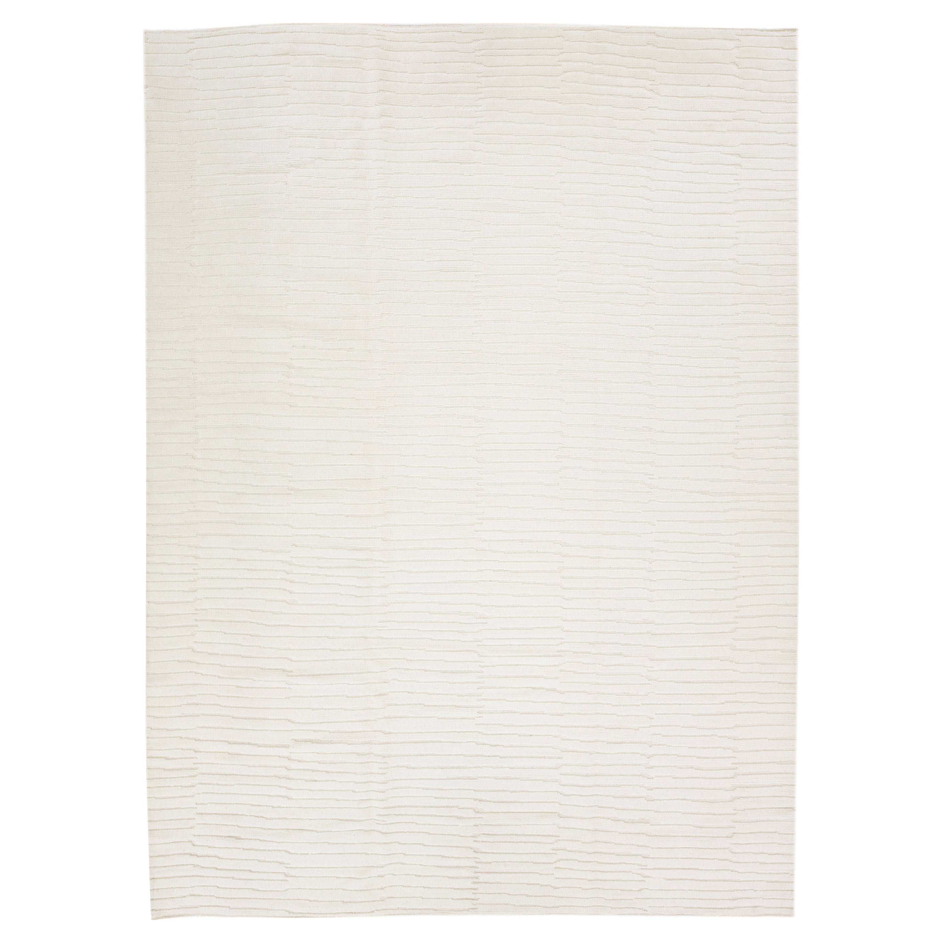 Modern Moroccan Style Handmade Beige Striped Wool Rug For Sale at 1stDibs