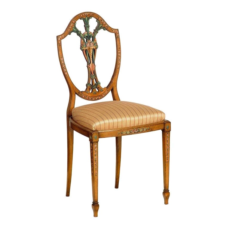 Hepplewhite-Style Hand-Painted Polychrome Chair For Sale at 1stDibs