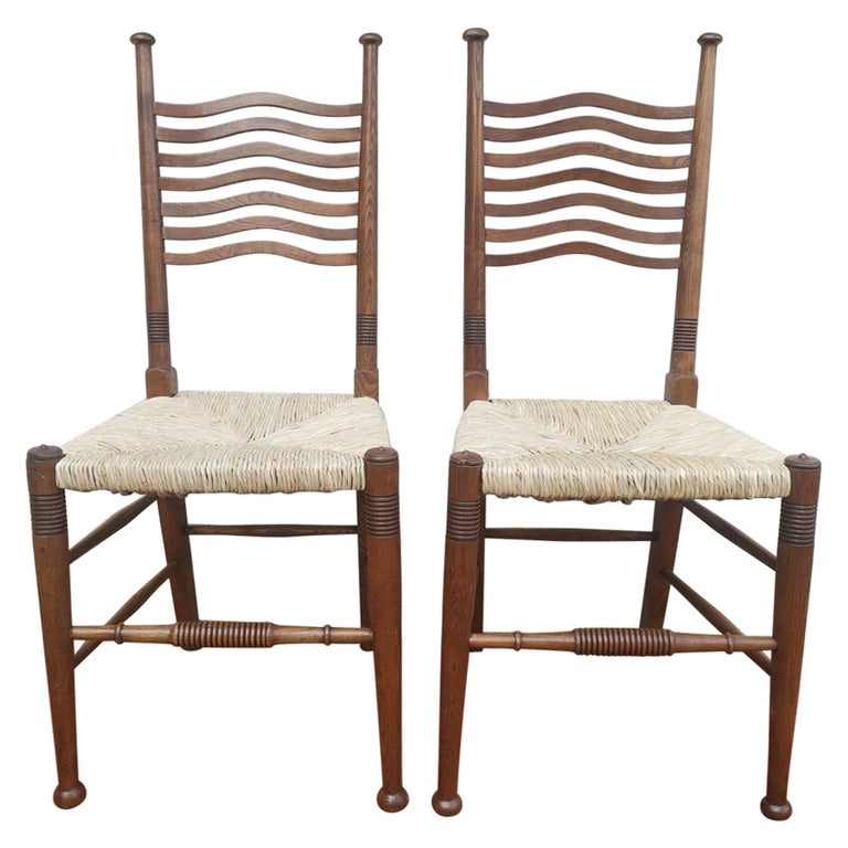 Liberty and Co. 12 x Arts and Crafts Rush Seat Dining Chairs ...