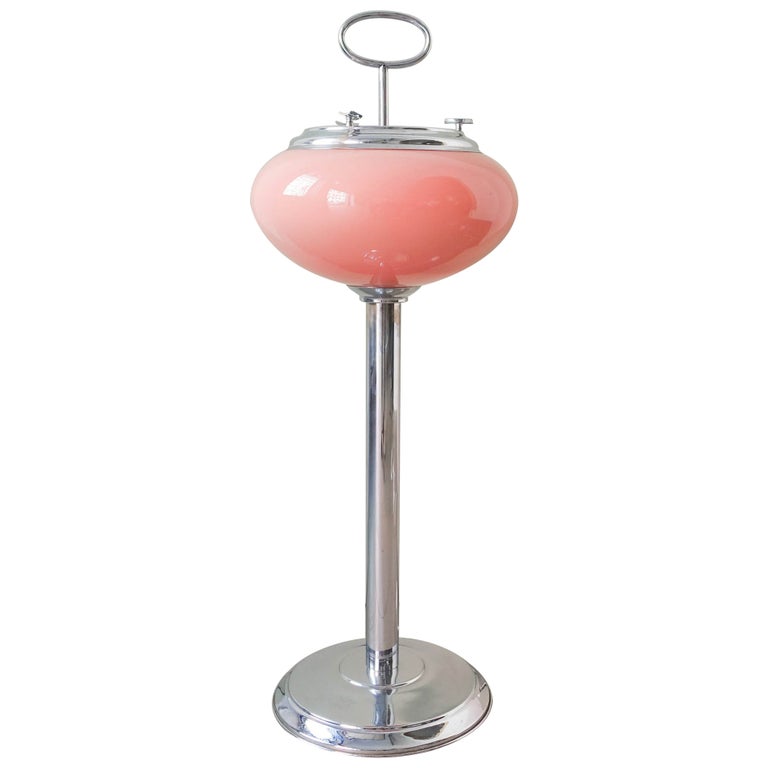 60’s Pink Portuguese Opaline Glass Ashtray Lamp For Sale at 1stDibs