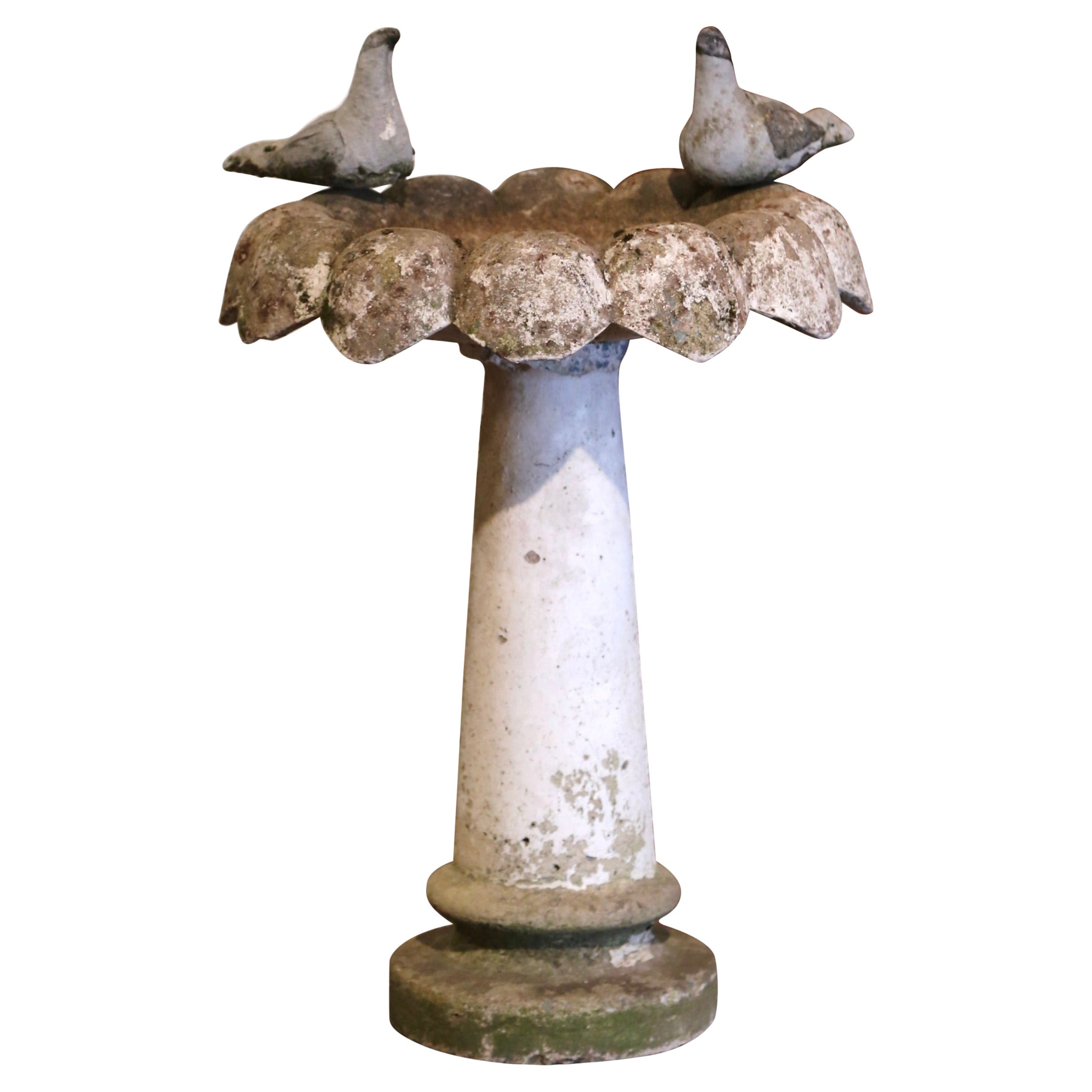 Antique Cast Stone Pedestal and Shell Form Bird Bath For Sale at 1stDibs