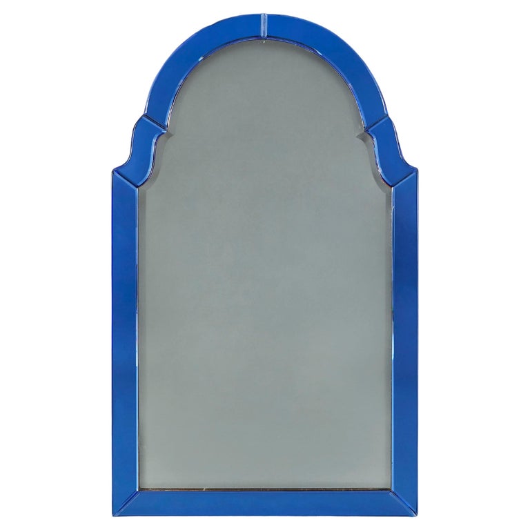 Art Deco Mirror with Blue Glass Border at 1stDibs