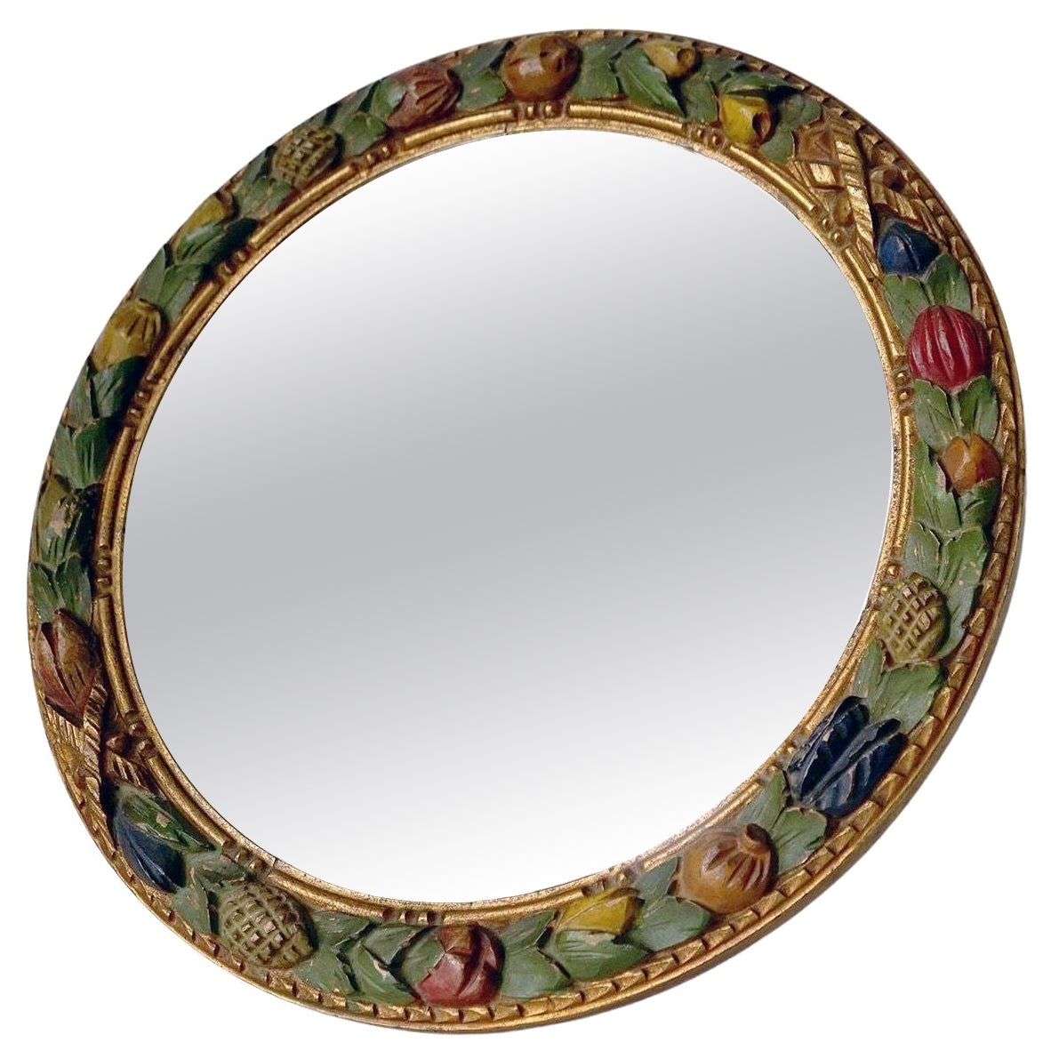 Elaborately Carved Polychrome Wood Frame and Mirror at 1stDibs