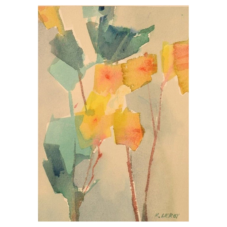 René Leroy, French Artist, Watercolor on Paper, "Wild Flowers", 1980s ...