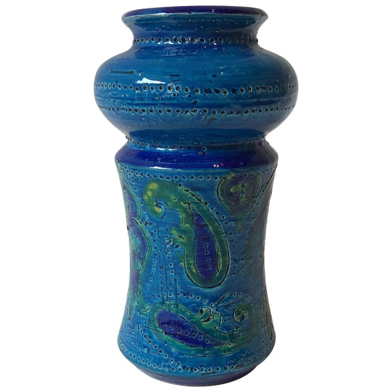 1960s Bitossi Blue Ceramic Vase For Sale at 1stDibs