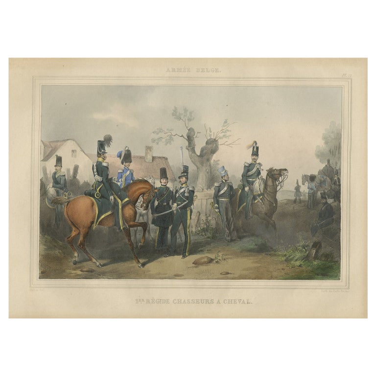 Old Hand-Colored Print of Officers and Horses of the Belgium Army, 1833 ...