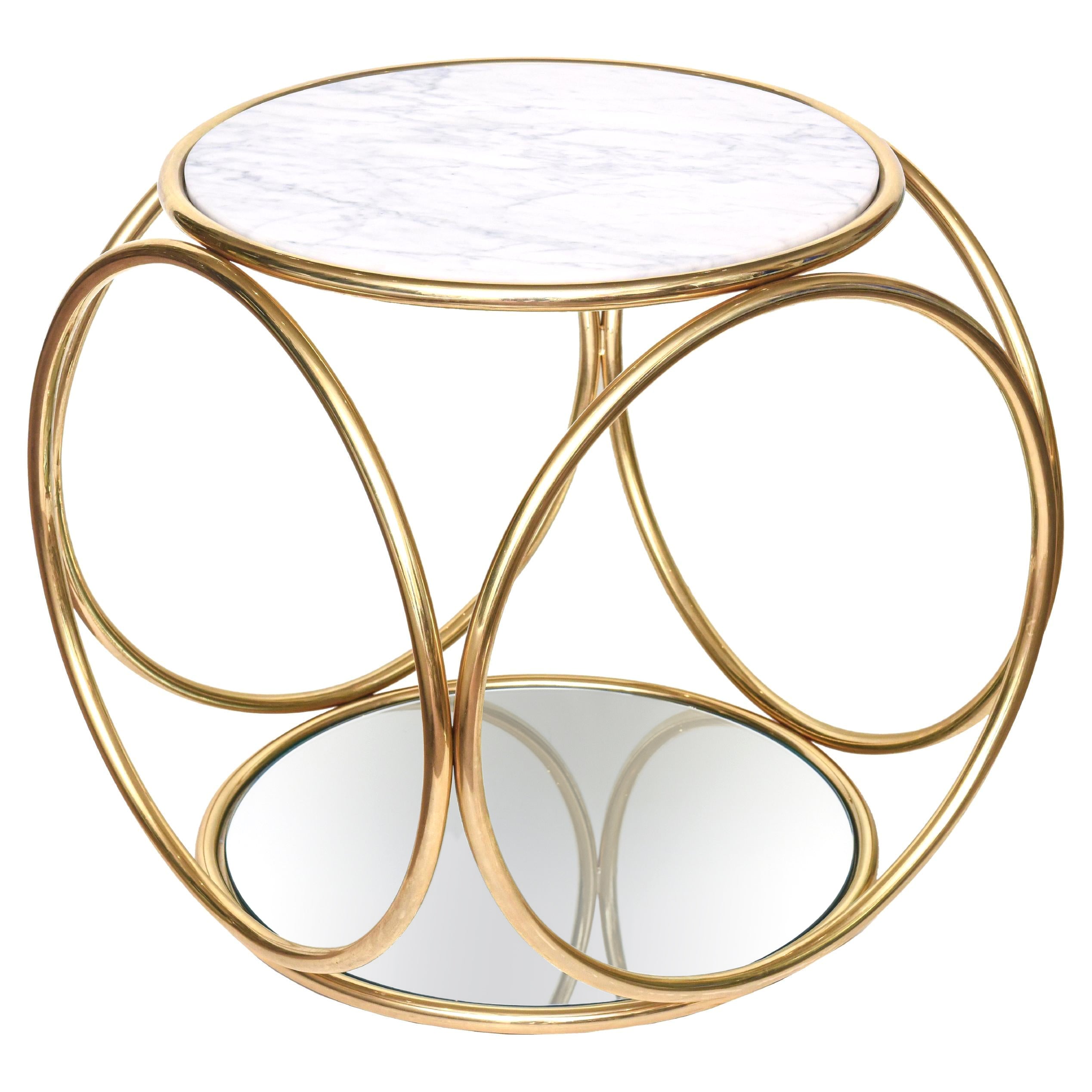 De La Espada Gold Plated Steel Ring Side Table with Carrara Marble Top ...