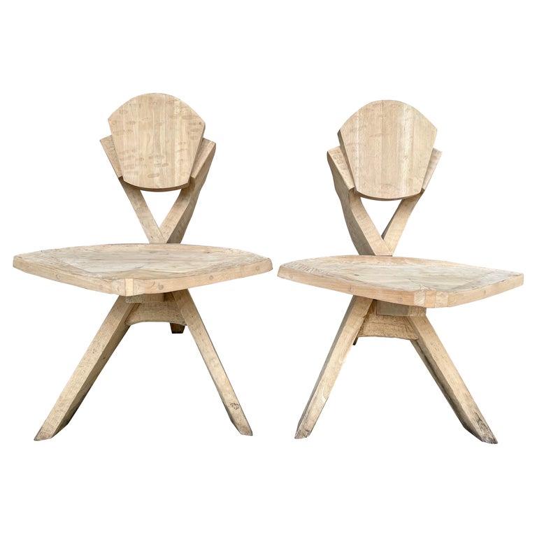 Pair of Studio Art Chairs in Carved Wood For Sale at 1stDibs