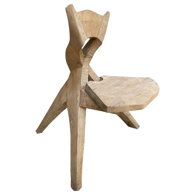 European Studio Art Chair in Carved Wood In the Manner of Jean Touret ...