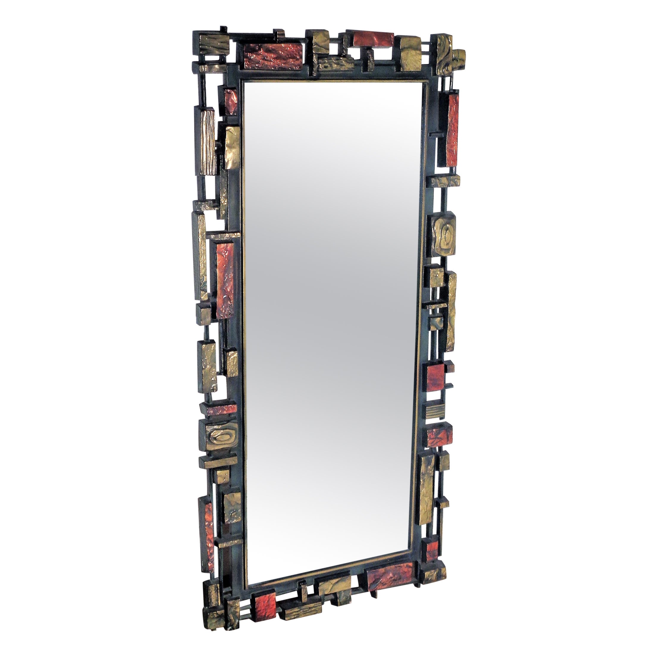 Paul Evans Matching Patchwork Mirror and Console, 1970s at 1stDibs