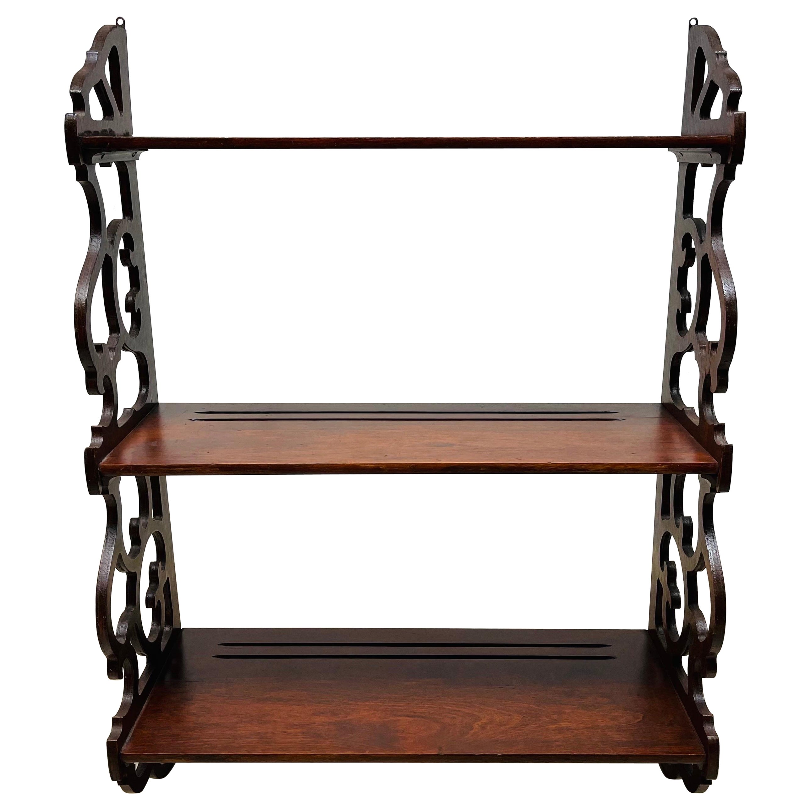 1950s Mahogany Wood 3-Tier Wall Shelf For Sale at 1stDibs