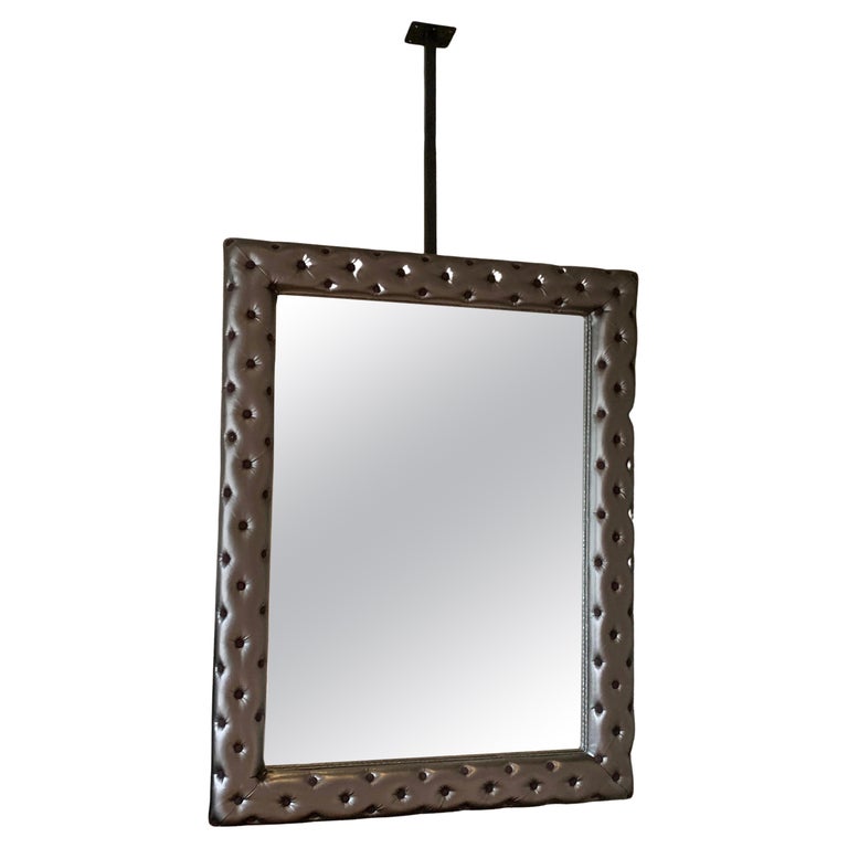 Chesterfield Style Ceiling Hung Deep Buttoned Mirrors in Grey Silk ...