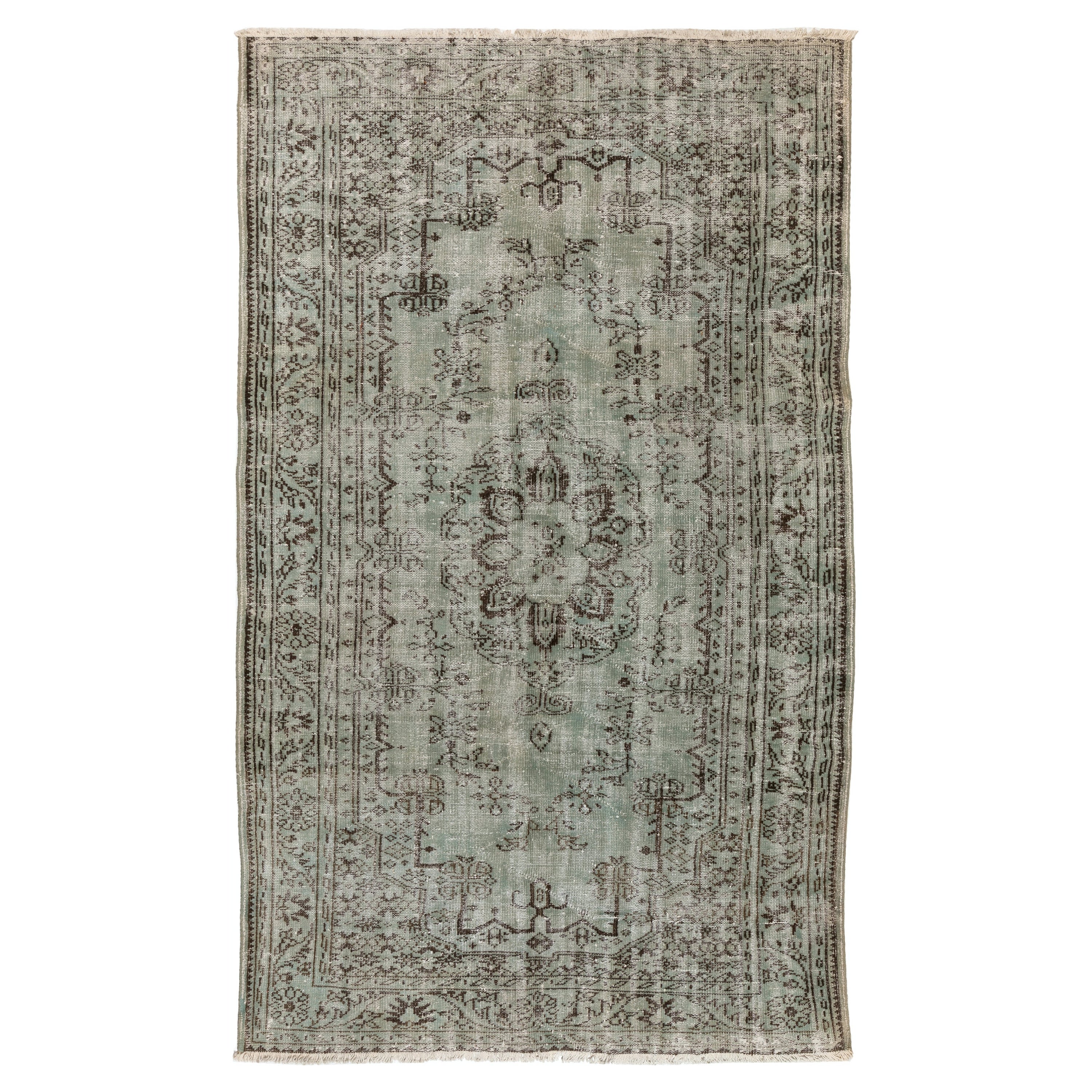 6.3x8.6 Ft Handmade 1960s Turkish Rug Re-Dyed in Light Blue for Modern ...