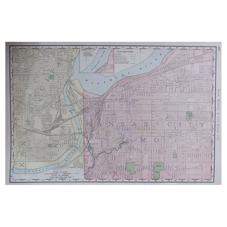 Original Antique City Plan of Kansas City, USA. 1894 For Sale at 1stDibs