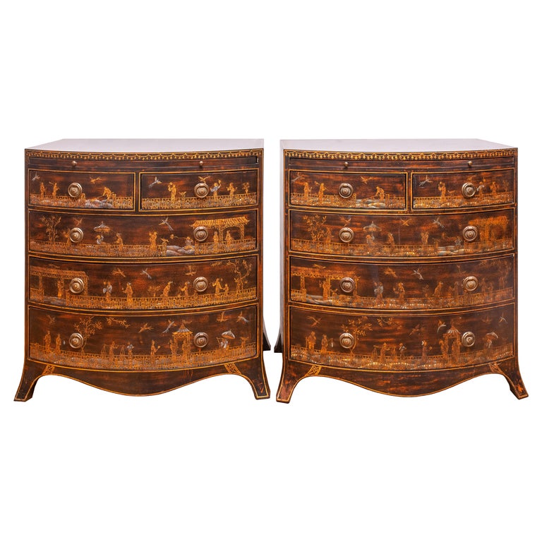 Pair of Chinese Chinoiserie Maitland Smith Hand Painted Chests at 1stDibs