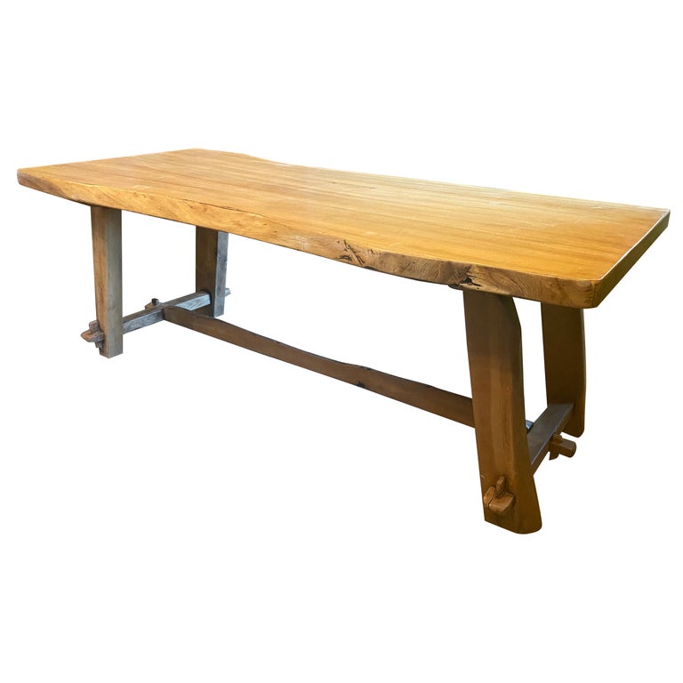 Live Edge Trestle Dining Table, France, 1960-70's For Sale at 1stDibs