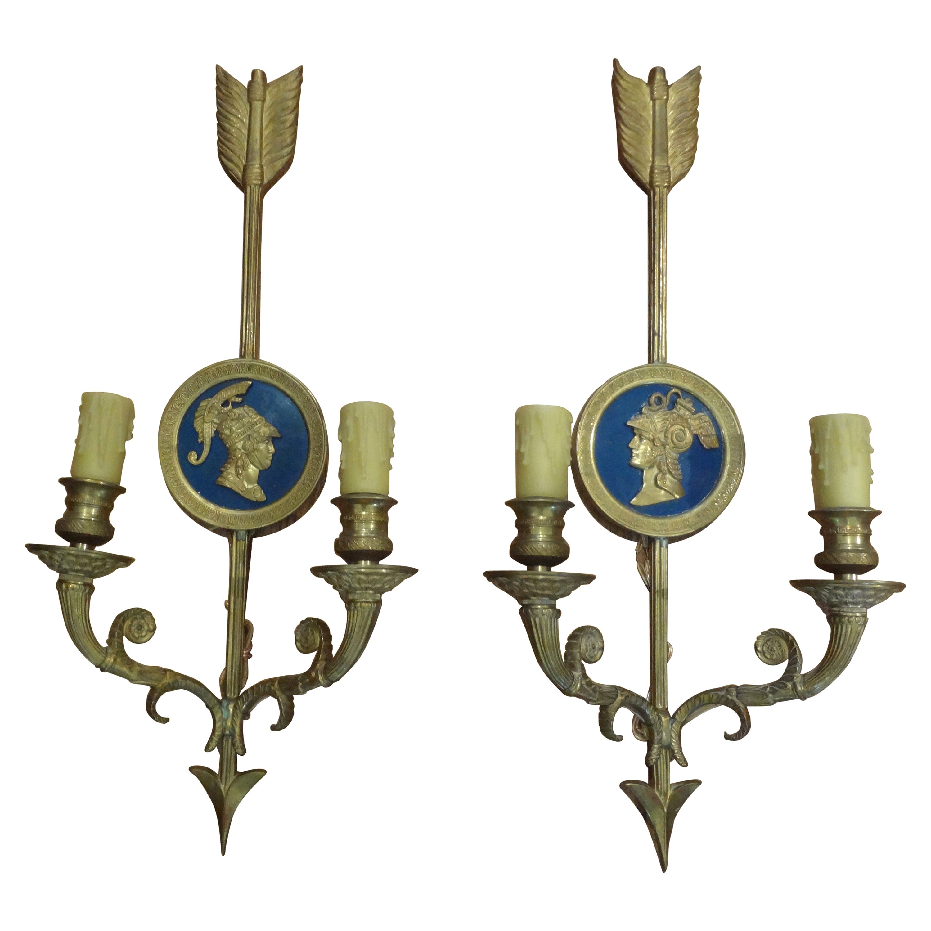 Neoclassical Style Brass Pair of Sconces, France, 1950 For Sale at 1stDibs