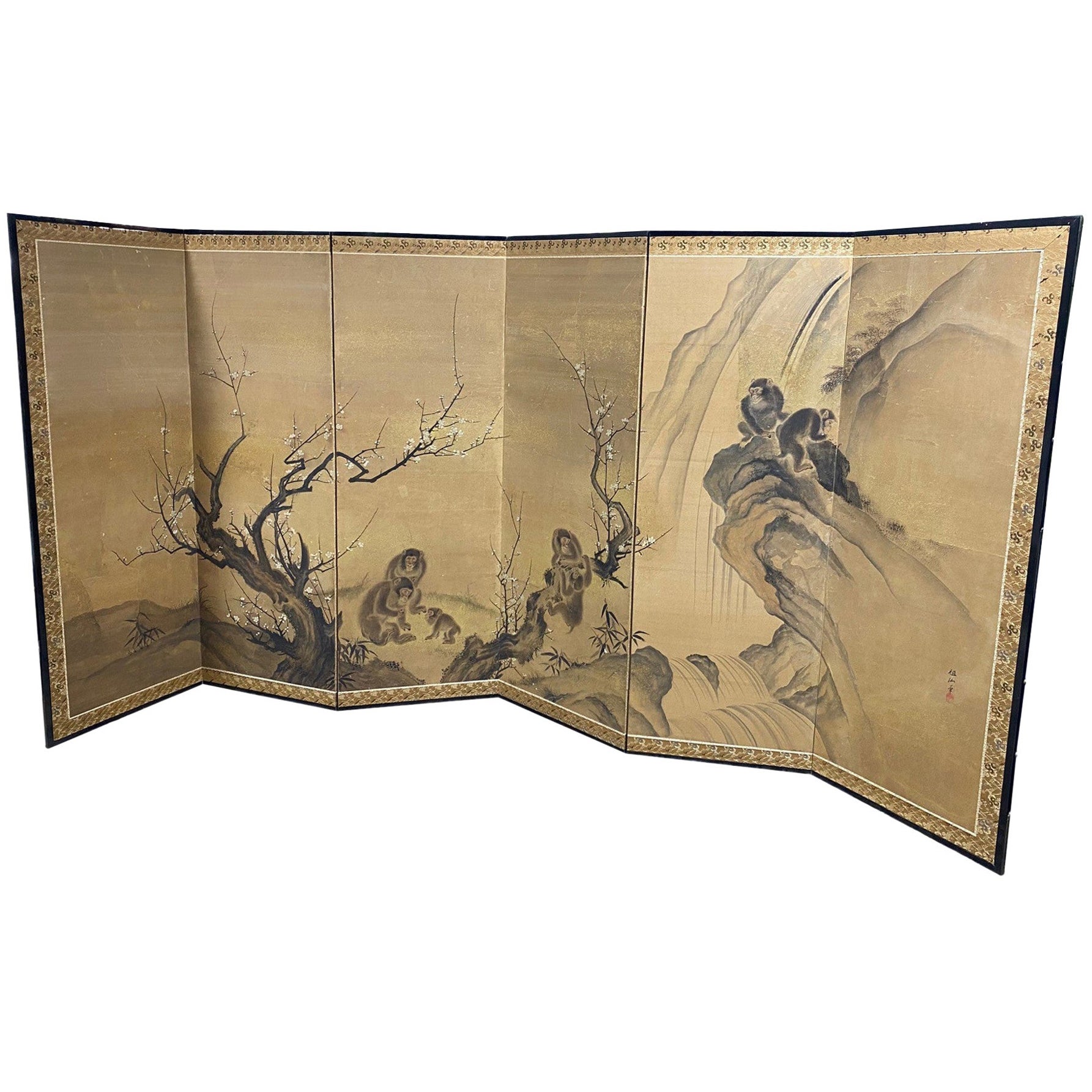 Korean Asian Large 8-Panel Silk Embroidered Byobu Bird Butterfly Screen ...