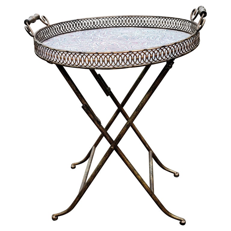 Brass, Copper and Iron Folding Galleried Tray Table For Sale at 1stDibs