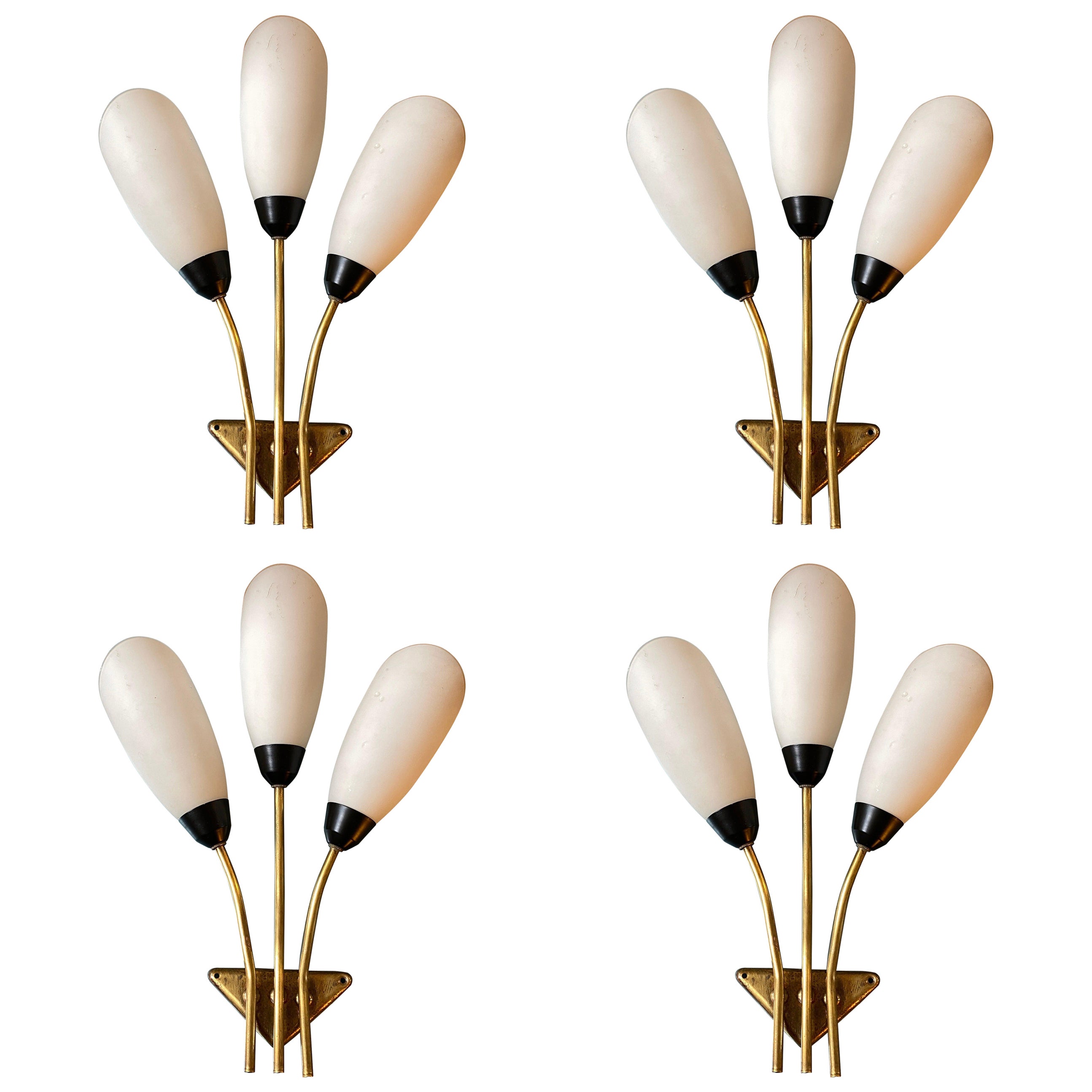 Four Nickel Italian Mid-Century Modern Wall Sconces For Sale at 1stDibs
