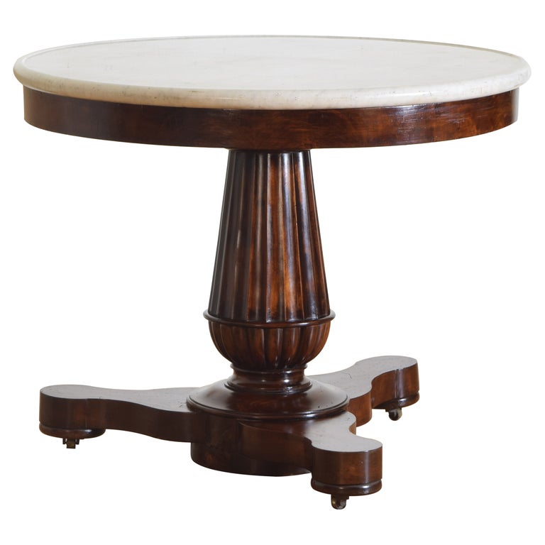 Northern Italian Neoclassic Shaped Walnut Center Table with Marble Top ...