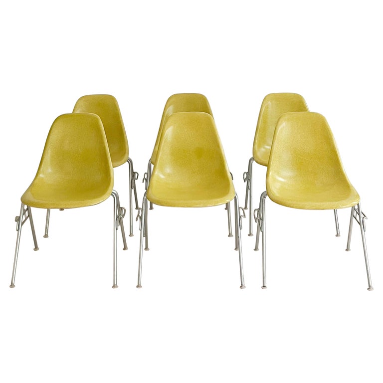 Set of 6 Eames for Herman Miller Yellow Shell Stacking Chairs at 1stDibs