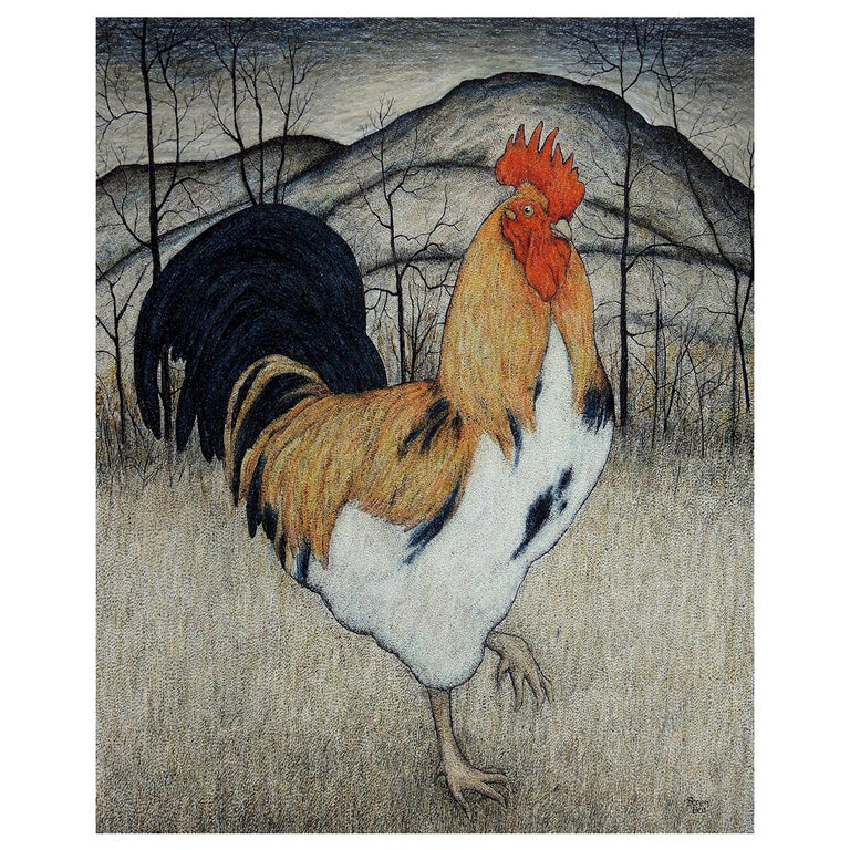 Seren Bell, Welsh Artist, Mixed Media on Paper, Roving Rooster For Sale ...