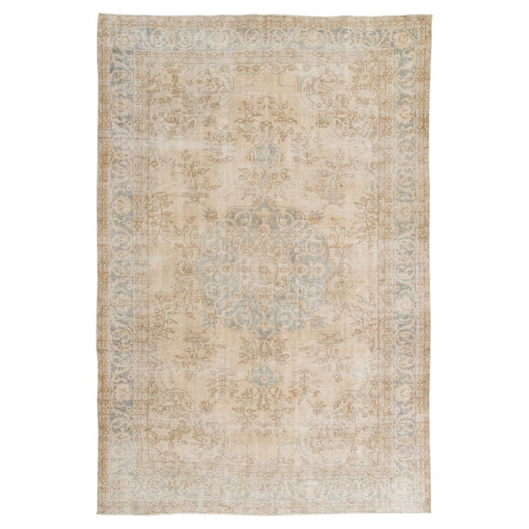 7.2x10.8 ft Vintage Medallion Design Rug, Neutral Colors Woolen Floor ...