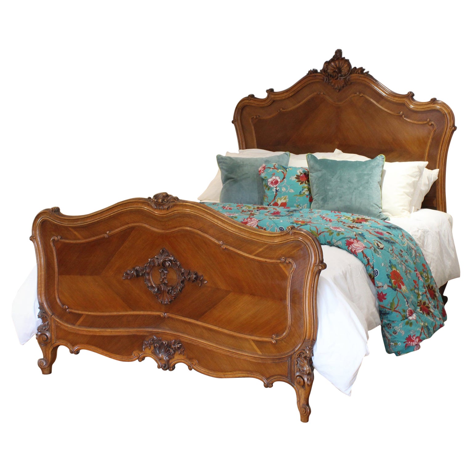 Rococo Style Louis XV French Walnut Bed Bookmatched Veneer For Sale at ...