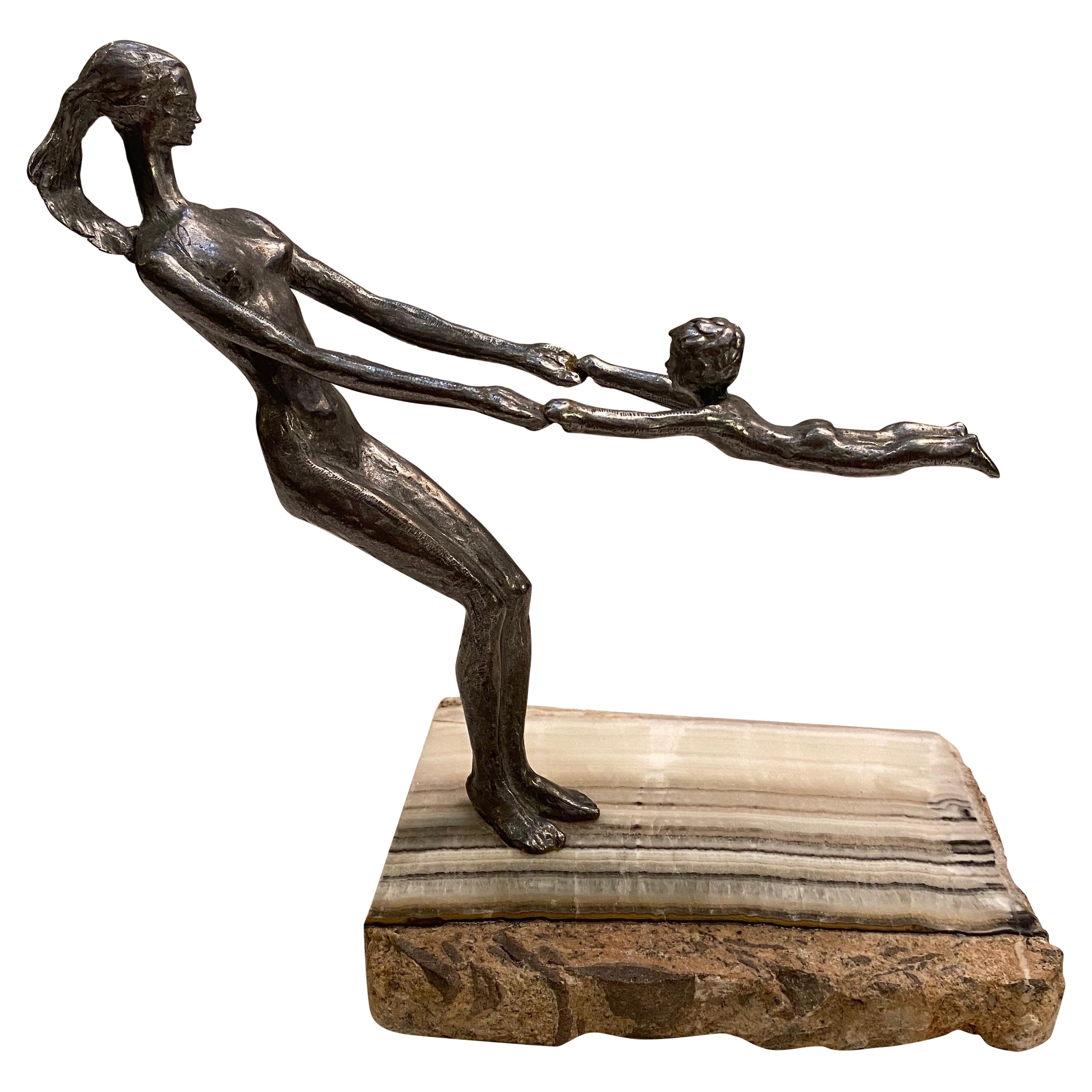 Mother and Children Cast Stone Sculpture Walnut base by Austin ...