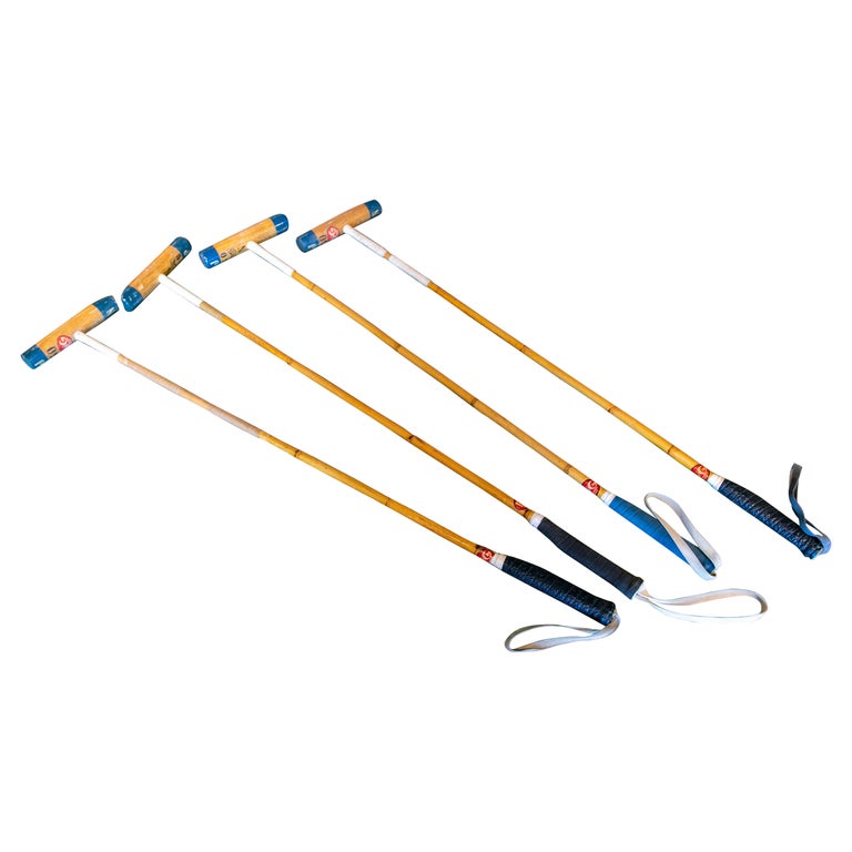 1980s Polo Wooden Sticks Set Made of Bamboo and Leather at 1stDibs