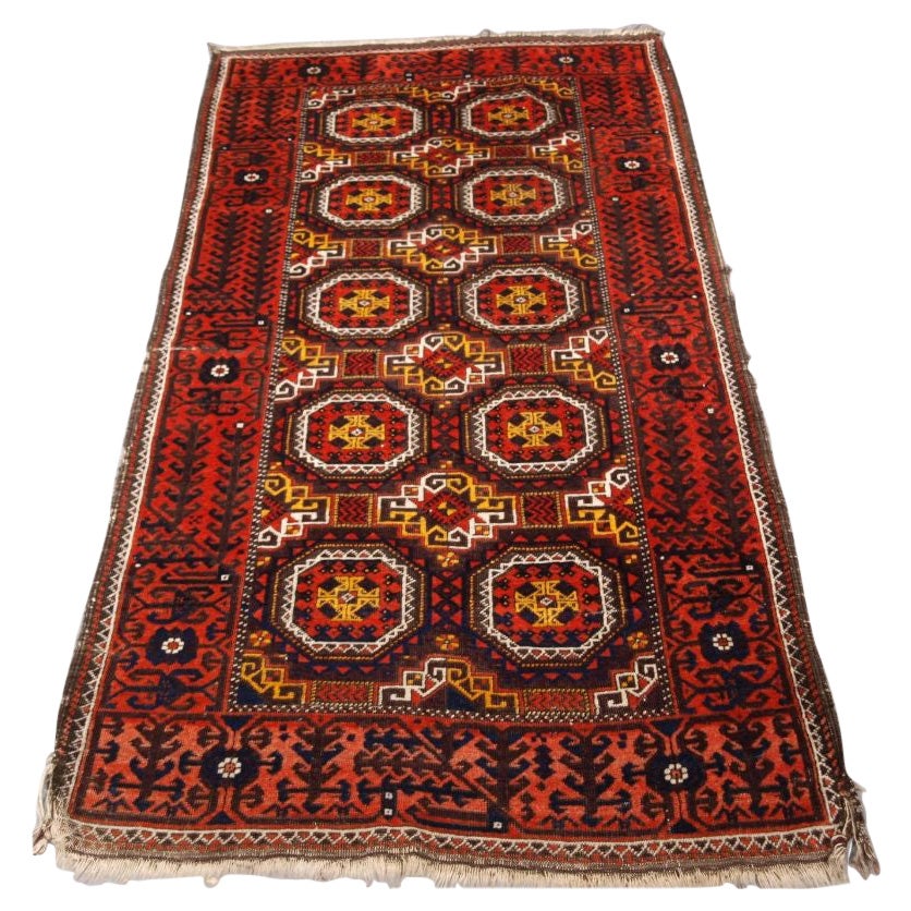 New Persian Turkmen Rug with Black and Ivory Tribal ‘Gul’ Details For ...
