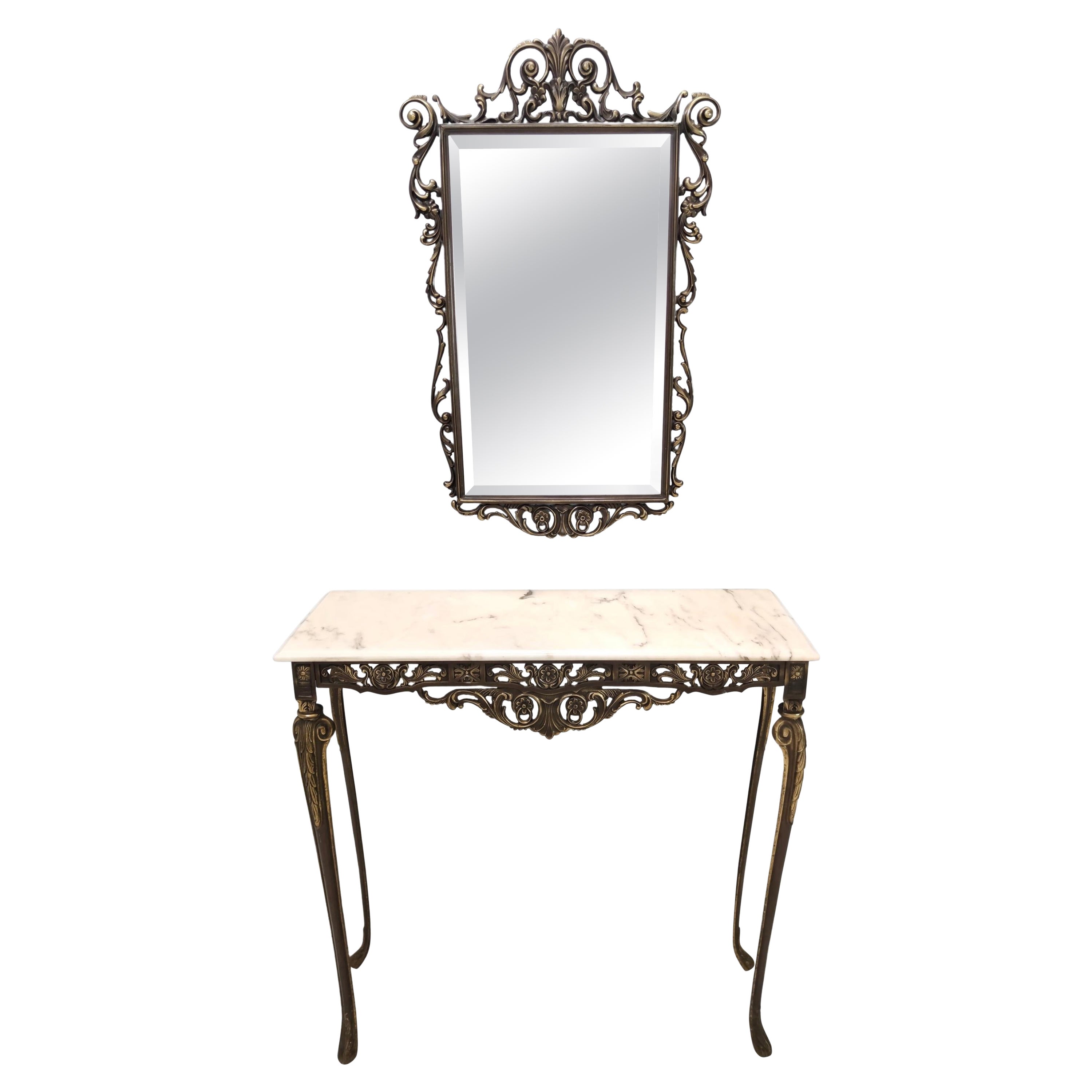Marble and Bronzed Cast-Iron Console Table with Mirror by Oscar Bach at ...