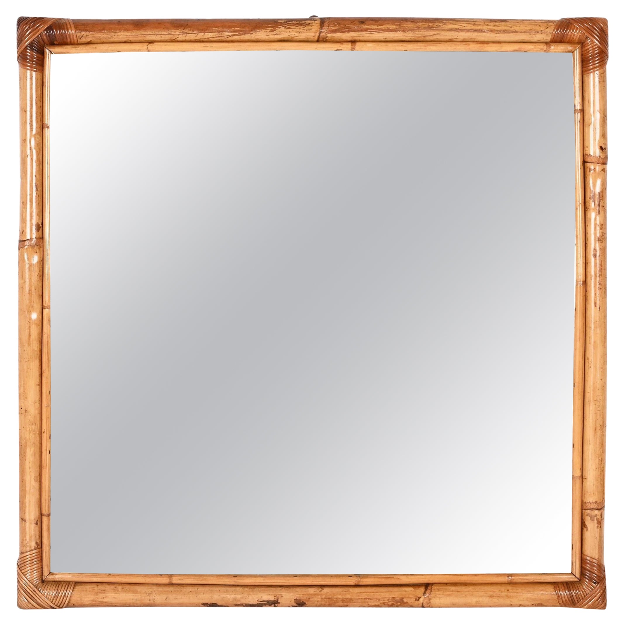 Rectangular Mirror with Bamboo Wicker Woven Frame from the 1970s, Italy ...