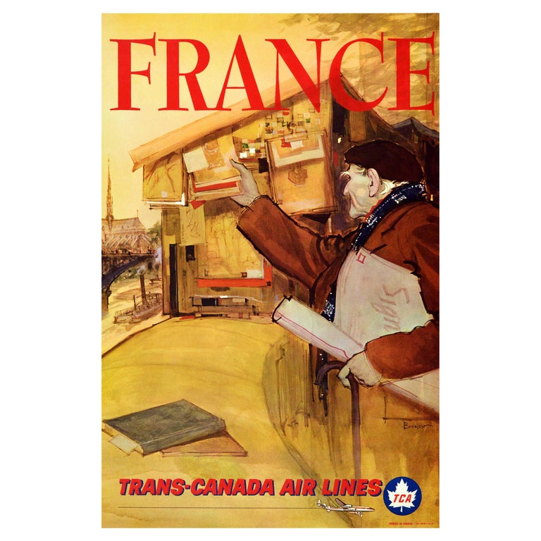 Original Vintage Travel Poster France Paris Trans Canada Airlines TCA ...