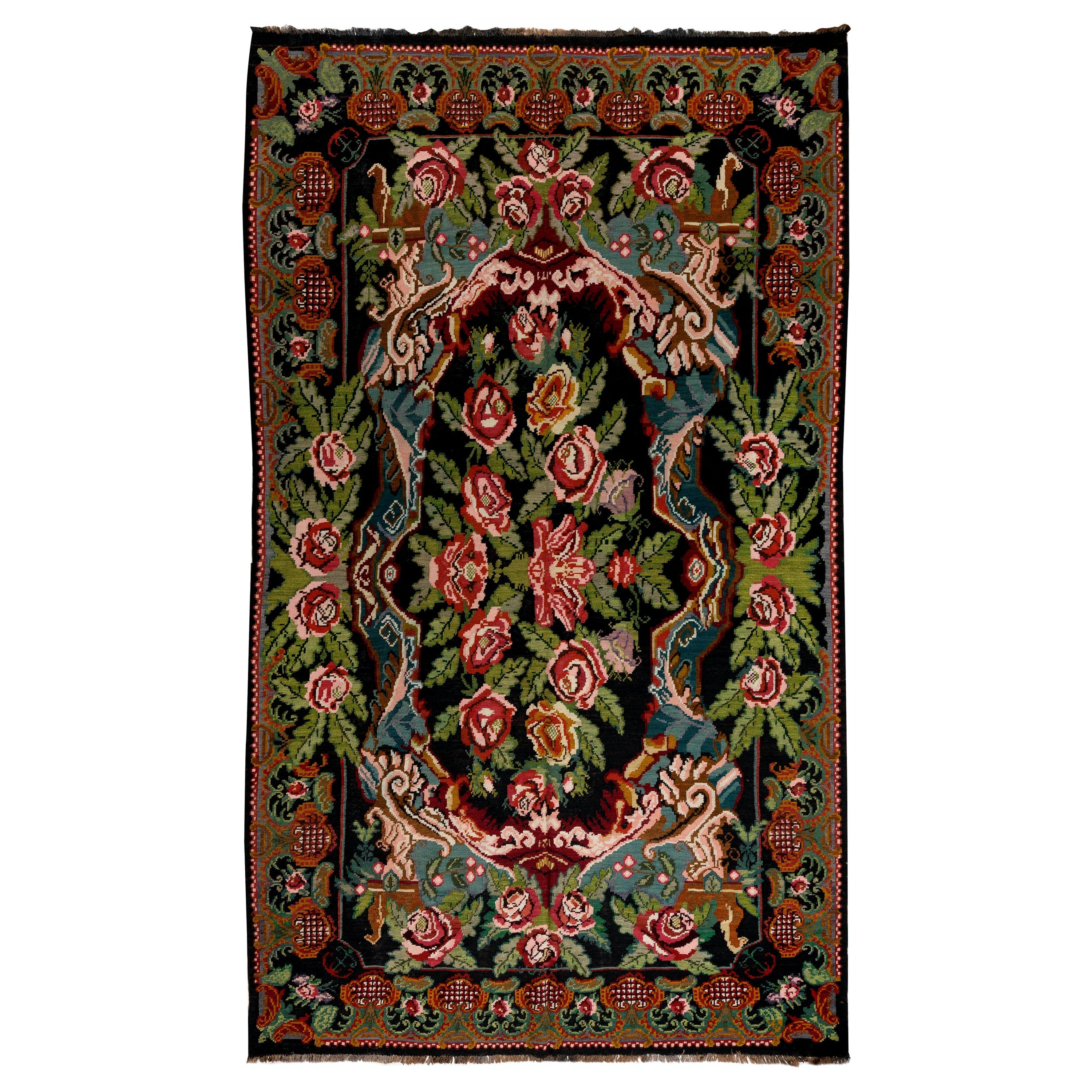 7x12 Ft Vintage Bessarabian Kilim. Floral Handwoven Wool Rug from ...