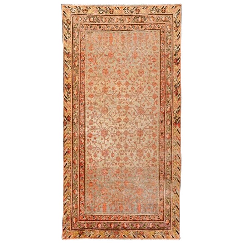 Late 19th Century Red Tibetan Rug with Gold and Green Blossoms at 1stDibs