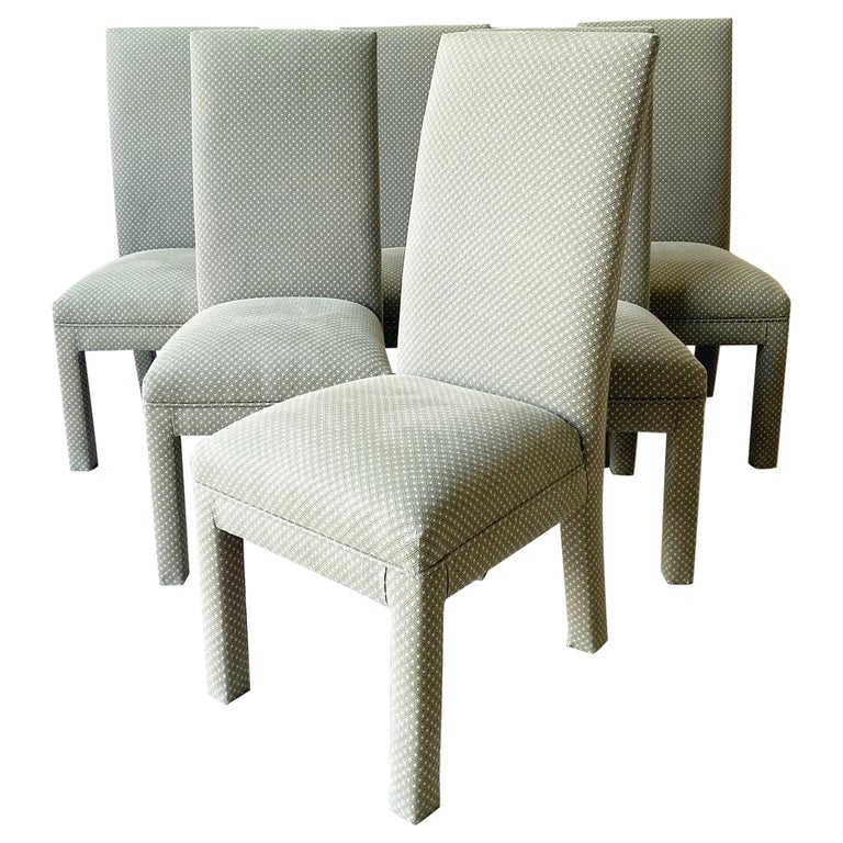 Postmodern Green Fabric Parsons Dining Chairs, Set of 6 For Sale at 1stDibs