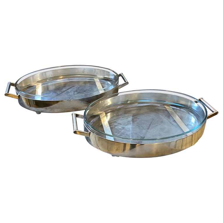Two 1940s Giò Ponti Attributed Art Deco Silver Plated Italian Serving ...