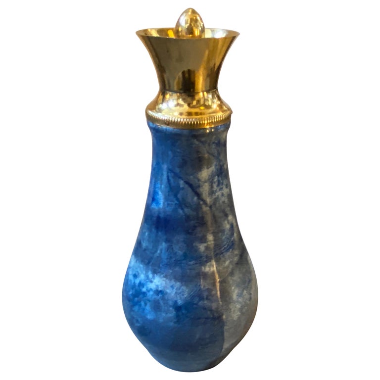 1960s Rare Mid-Century Modern Blue Goatskin and Brass Carafe by Aldo ...