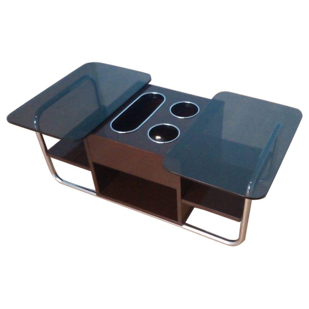 Italian Smoked Glass/Chrome Cocktail Table with Planter/Dry Bar at 1stDibs