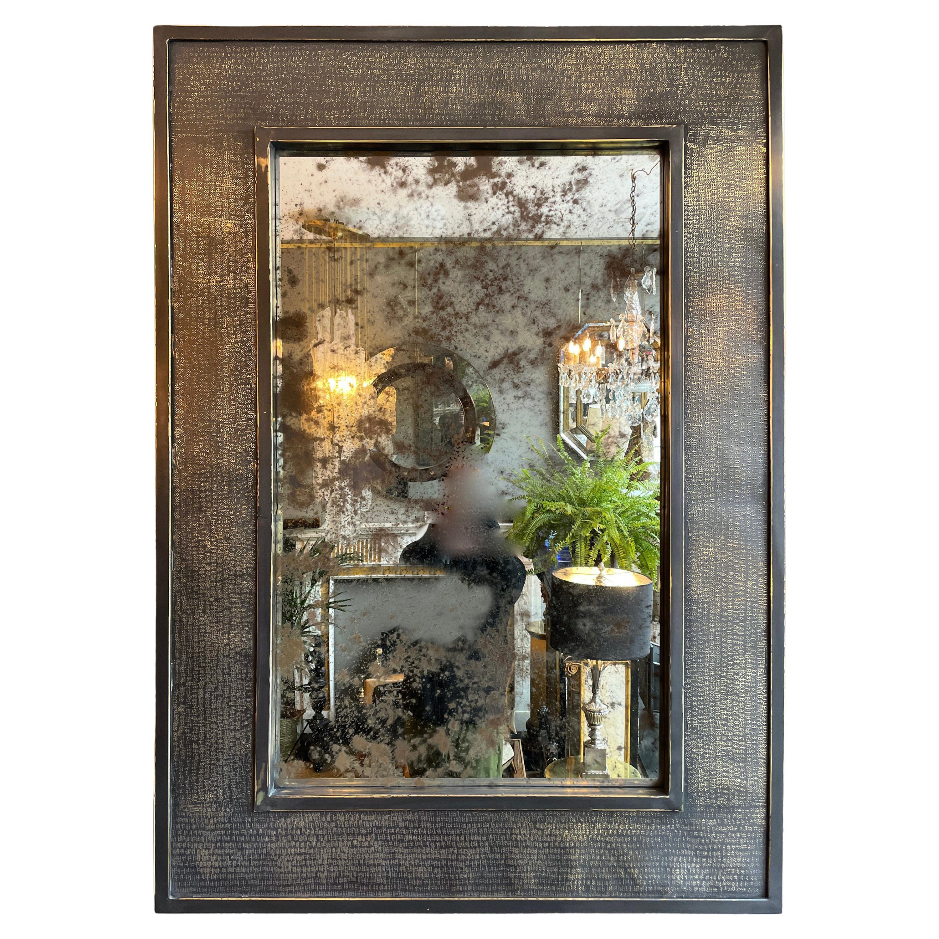 French Brass Patinated Mosaic Mirror by Blazy at 1stDibs