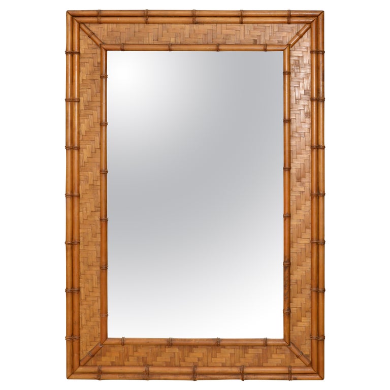 Hollywood Regency Bohemian Rectangular Handwoven Rattan and Bamboo Wall ...