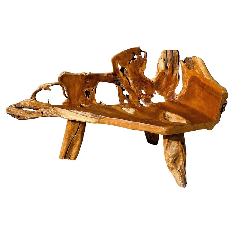 Handcrafted Rustic Teak Root Tree Bench, Vintage, Canada at 1stDibs