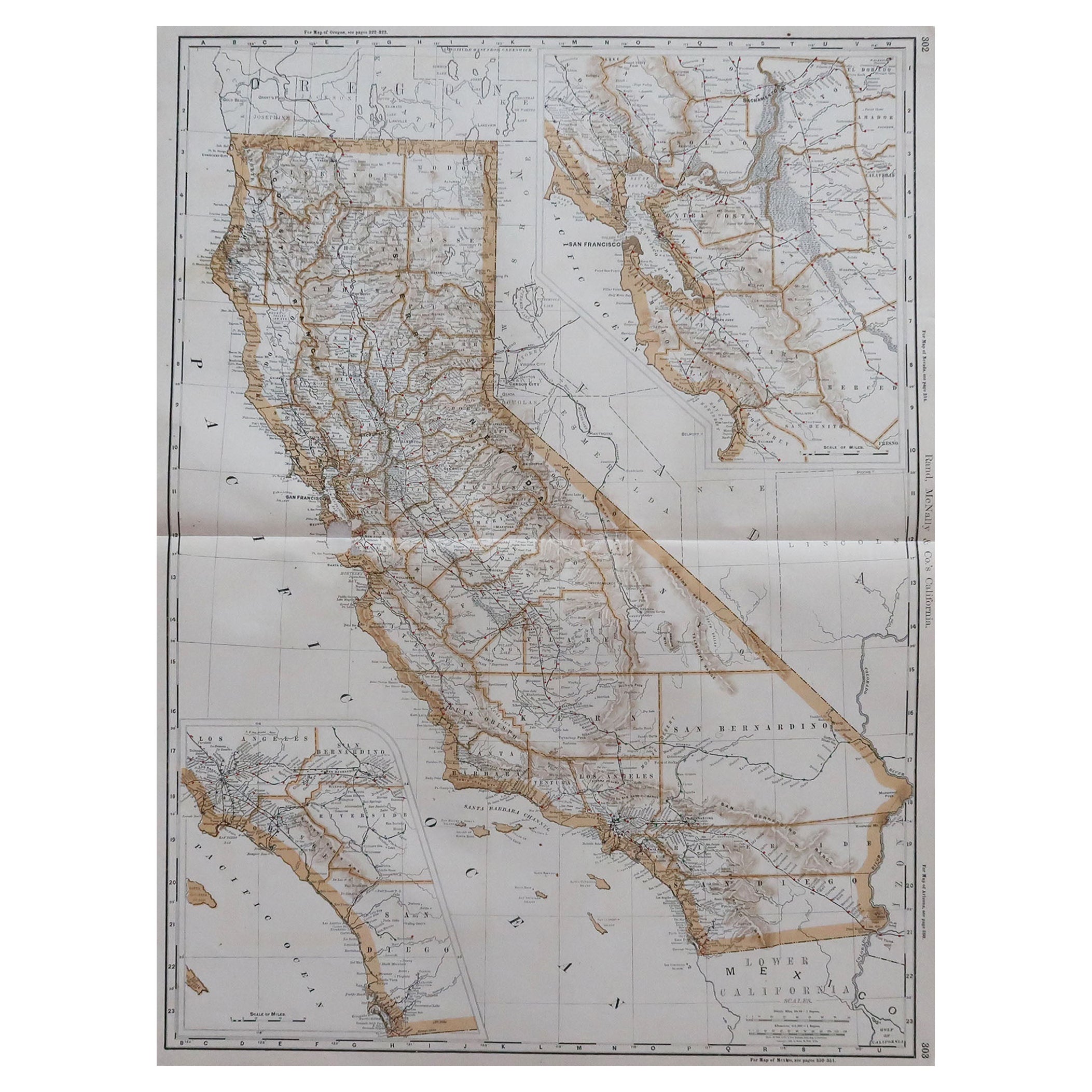 Large Original Antique Map of California, USA, 1894 at 1stDibs ...